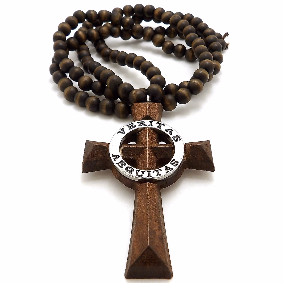 GWOOD Veritas Aequitas Wood Brown with Silver Color with 36 Inch Necklace