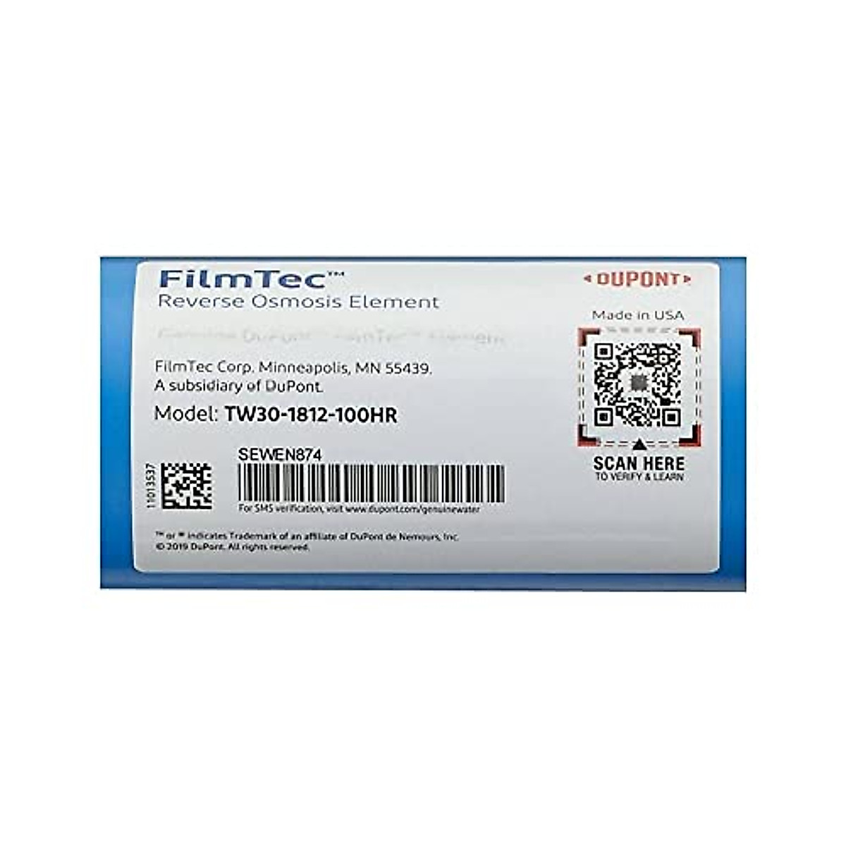 Dow FilmTec, TW30-1812-100HR 100 GPD TFC High Rejection Membrane for Undersink Reverse Osmosis (RO) System
