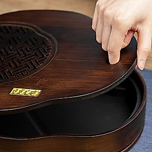 Bamboo Tea Tray Hua Xia Zhi Chuang Irregular Oval Shape, Chinese Gongfu Tea Table Serving Tray, Serving Box Reservoir Type (Big)