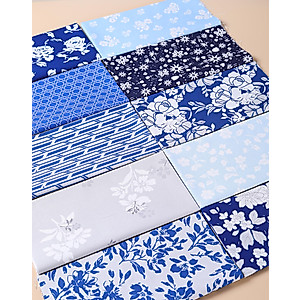 100% Cotton Quilting Fabric Bundle, 10Pcs Fat Quarters Fabric Bundles 50cm x 50cm, Pre-Shrunk, Medium Weight Plain Quilting Fabric Squares for Quilts, Sewing, Patchwork, DIY, Craft (Blue)