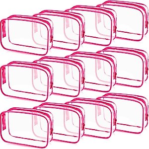 Weewooday 12 Pieces Clear Cosmetics Bag PVC Zippered Clear Toiletry Carry Pouch Cosmetic Makeup Bag Waterproof Makeup Vinyl Plastic Organizer Case for Vacation Bathroom