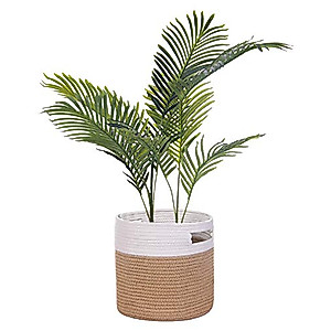 ZFRXZ Cotton Rope Storage Baskets with Handles Set of 2, Laundry Basket Hamper for Baby Toys Blankets, Decorative Woven Plants Basket, Cube Bins Containers Organizers 11"x11" (White-Jute)