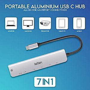 LETLEX USB C Hub - 7 in 1 USB C Adapter with 4K/60Hz HDMI - 2 USB 3.0 Ports, SD/TF Card Reader, 100W PD Charging for USB-C Laptops & Other Type-C Devices