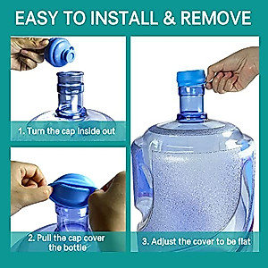 Gofriipai 3 and 5 Gallon Water Jug Cap, Silicone Reusable Replacement Cap, Non Spill Bottle Caps for 55mm Bottle Water Dispenser Caps - Pack of 3