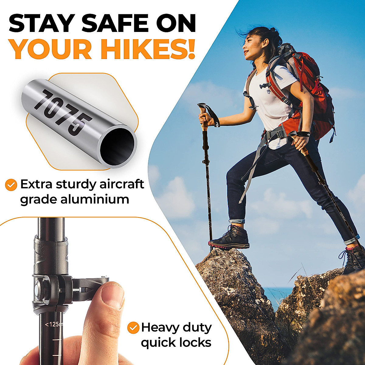 Foxelli Folding Trekking Poles – 2-pc Ultra Compact Hiking Poles for Men & Women, Lightweight Strong Aluminum 7075 Collapsible Foldable Walking Sticks with Flip Locks, 4 Season All Terrain Accessories