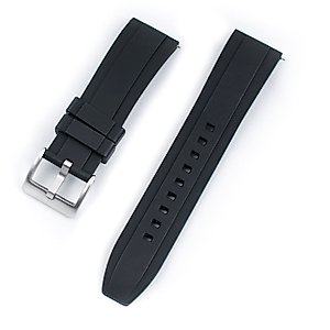 StrapHabit Quick Release Rubber Watch Strap Band FKM 20mm 22mm 24mm (Black, 22mm)
