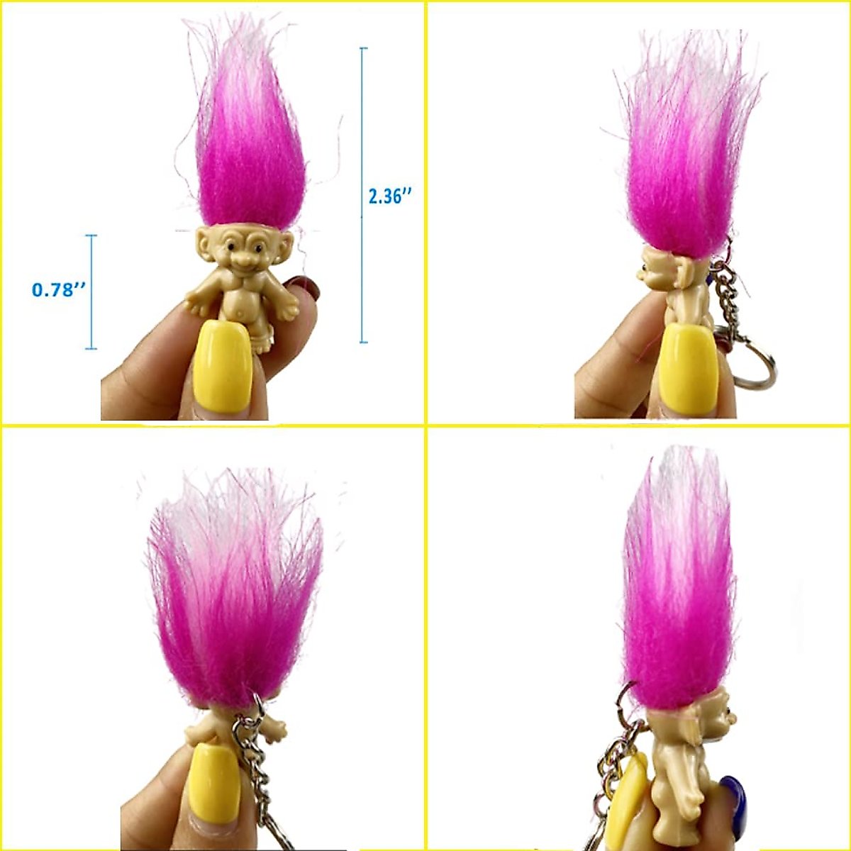 Yintlilocn 10Pack Cute TROLL DOLLS Key ring Crazy Colour Hair Figurine Kids Toy Party Decoration Good Luck Dolls Keychain Key holder