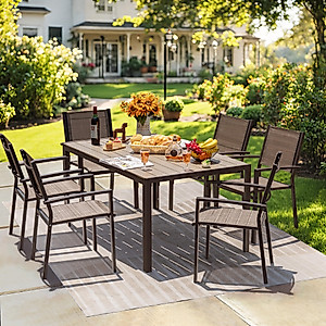 Rankok Patio Dining Chairs Set of 6 Stackable Outdoor Chairs with Armrest 290 Lbs Outdoor Textilene Dining Chairs for Backyard, Lawn, Garden, Poolside (Brown)