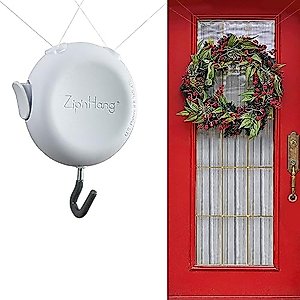 Nearly Invisible Wreath Hangers for Front Door by ZipnHang - Over The Door Hanger & Door Wreath Hanger for Front Door Decor - Works on Glass Doors, Screen Doors, Storm Doors
