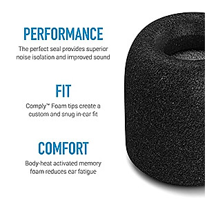 Comply Isolation Noise Cancelling Memory Foam Earphone Tips for Sennheiser HD1 Momentum MIE2, IE 800 S, CX 3.00, 5.00 and 7.00BT, Premium Replacement Earbud Tips, Comfortable Secure Fit(S/M/L,3 Pairs)