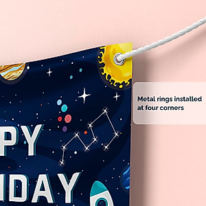 Space Party Backdrop - Outer Space Rocket Astronaut Theme Studio Background Banner Decorations Photography Supplies for Birthday Party - Funny Photo Booth Backdrops - 70.8 x 43.3 Inch