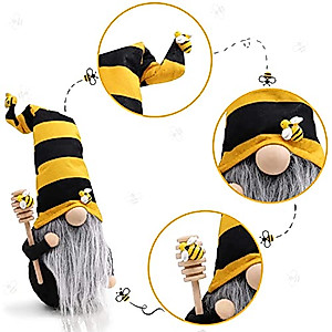 CiyvoLyeen Bumble Bee Striped Gnomes Scandinavian Tomte Nisse Swedish Honey Bee Elf Home Farmhouse Kitchen Decor Bee Shelf Sitter Tiered Tray Display, Set of 2