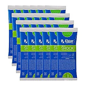 Rx Clear Mega Shock | 73% Calcium Hypochlorite | Kills Algae in Swimming Pools | Works As Pool Sanitizer Clarifier and Algicide | One Pound Bags | 24 Pack