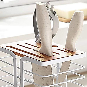 CUJUX Stainless Steel Kitchen Knife Holder White Universal Metal Wood Bamboo Knife Block Rack Multifunction Storage Stand Organizer(Without knife)