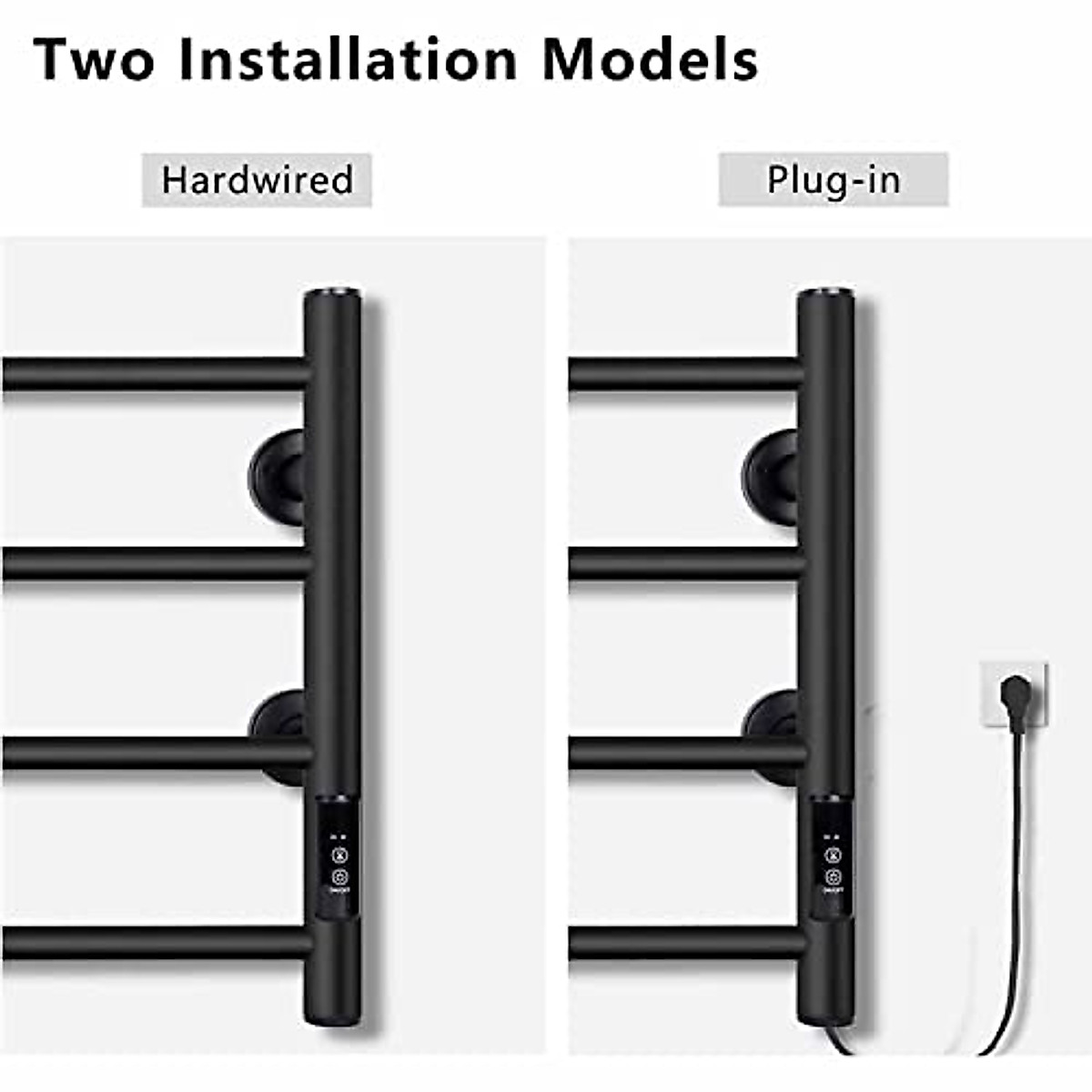 JXXM Heated Towel Warmer Wall Mounted Electric Hot Holder Rack 304 Brush Polish Finish Stainless Steel Frame(8 Bar Matte Black)