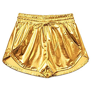 Women's Metallic Shorts Yoga Shiny Sparkly Hot Drawstring Outfit Short Pants Extra Small Gold