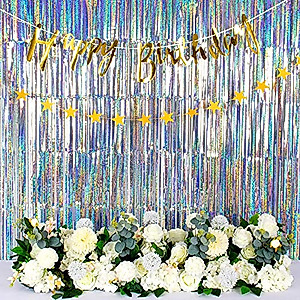 4 Pack Silver Tinsel Foil Fringe Curtain Backdrop, 3.28Ft x 8.2Ft Metallic Streamers for Photo Booth Props Wedding Bridal Shower Bachelorette Birthday Halloween Christmas Party Decoration