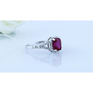 Dazzlingrock Collection 7x5mm Emerald Shape Lab Created Ruby & White Diamond Split Shank Engagement Ring for Women in 925 Sterling Silver Size 7