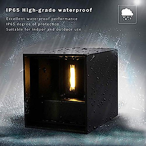 LANFU LED Aluminum Waterproof Outdoor Wall Sconce, 6W 100-277V 3000K Cube Square Warm Light 2 LEDs Black 6W Outside Wall Lights for House Patio