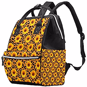 Sunflowers on Leopard Background Diaper Bag Backpack Baby Nappy Changing Bags Multi Function Large Capacity Travel Bag