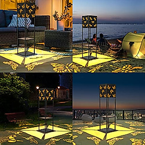 GCMacau Solar Garden Lights, Butterfly Hollow Out Projection 2 Tier Flower Stand Solar Lantern Decorative, Premium Metal 3500K LED Solar Landscape Lights Outdoor Waterproof for Patio Lawn Yard