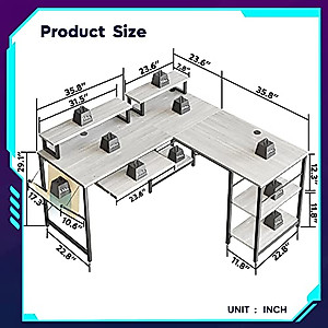 Bestier L Shaped Office Desk with Led Light 95.2 Inch Gaming Corner Desk or 2 Person Long Table with Shelves Monitor Stand and Keyboard Tray for Home Office, White Wash