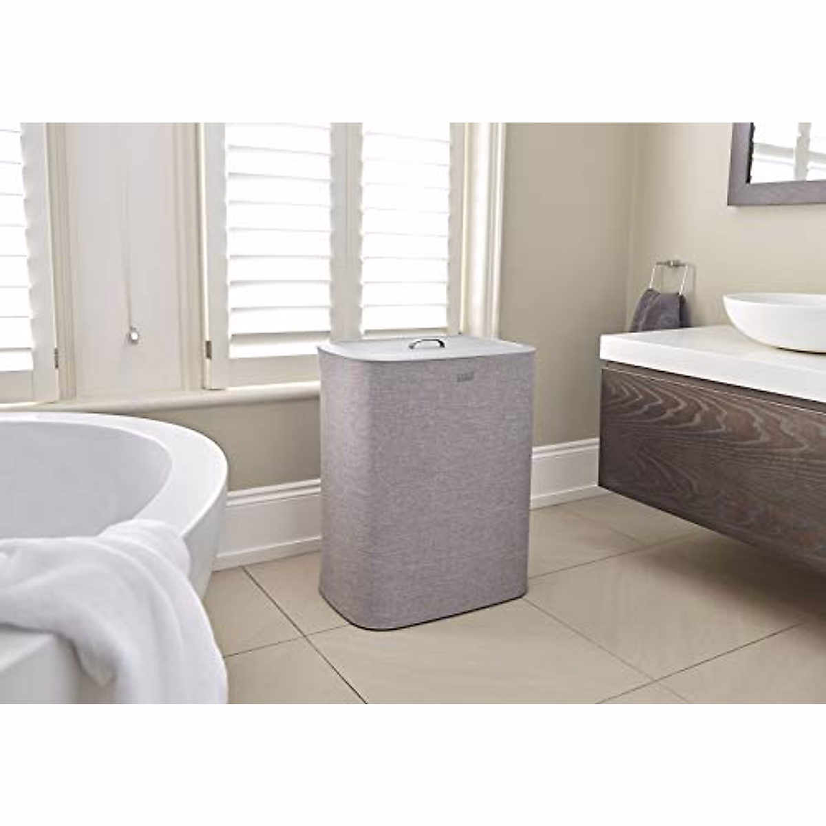 Joseph Joseph Tota 90-liter Laundry Hamper Separation Basket with lid, 2 Removable Washing Bags with Handles - Grey