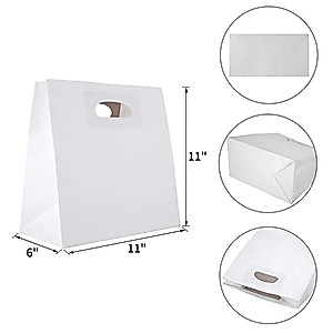 RNORRI White Gift Bags 11 x 6 x 11 Inch - 50Pcs Paper Bags with Die Cut Handles, Shopping Bags For Business, Party Bags For Birthday, White Bags Bulk