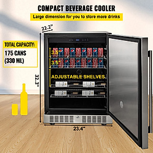 VEVOR Built-in Beverage Cooler, 5.3 cu.ft. Stainless Steel Beverage Refrigerator w/Embraco Compressor (Silver)