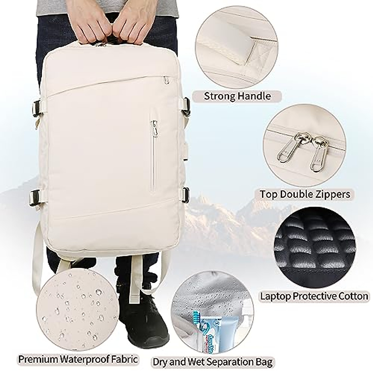 QOECI Waterproof Travel Backpack for Women Men, 44L Carry On Backpack with USB Charging Port, 17.3" Laptop Backpack, Personal Item Bag for Airlines Approved, Business Backpack Casual Daypack 1680D