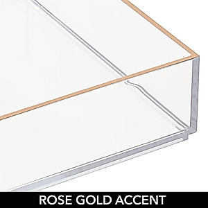 mDesign Plastic Drawer Organizer, Square Storage Tray for Cosmetics, Makeup, and Accessories on Vanity, Countertop, Bathroom, or Cabinet - 3 Pack - Clear/Rose Gold