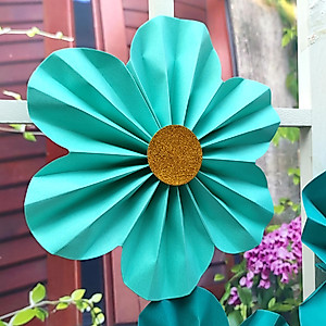 Mybbshower Teal Turquoise Aqua Paper Fan Flower for Floral Wedding Backdrop Hanging Decor Birthday Centerpieces for Table Wedding Baby Bridal Shower Pack of 9