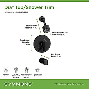 Symmons S-3502-CYL-B-MB-1.5-TRM Dia Single Handle 1-Spray Tub and Shower Faucet Trim with Brass Escutcheon in Matte Black - 1.5 GPM (Valve Not Included)