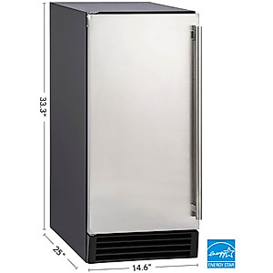 Maxx Ice MIM50 60Lb Premium Clear Ice Cube Maker Machine for Built-in Undercounter or Freestanding Household Residential or Commercial Use, 15 Inch Wide, Silver