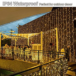 YEOLEH String Lights Curtain,USB Powered Fairy Lights for Party Bedroom Wall,8 Modes & IP64 Waterproof Ideal for Outdoor Wedding Home Garden Christmas Decor (Warm White,7.9Ft x 5.9Ft)