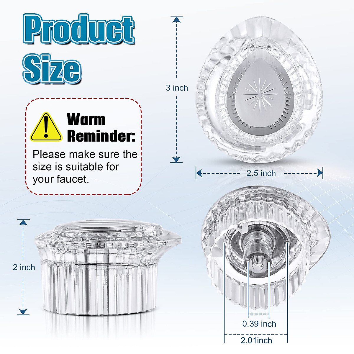 Enhon 4 Pcs Replacement Knob Handle Kit Compatible with Moen 100710 Shower Handle, Shower Knob Replacement for Single Handle Bathroom Faucet Tub Shower Handle, Chrome Knob Insert