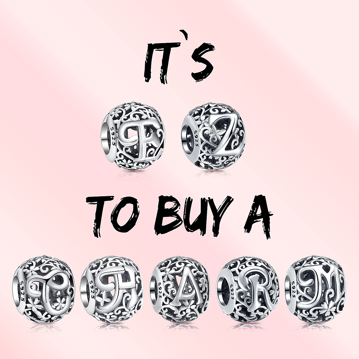 EZ Tuxedo Letter C Charms 925 Sterling Silver Alphabet Bead for Bracelets Spell Your Word