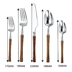 Aimilan 20 Piece Silverware Set for 4, 18/10 Stainless Steel Rosewood Wooden Handle Flatware Cutlery Set for Home Kitchen Restaurant, Mirror Finish, Dishwasher Safe (20-Piece for 4)