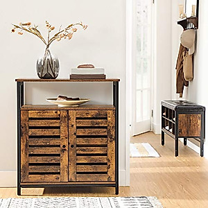 VASAGLE LOWELL Standing Cabinet, Storage Cabinet, Accent Side Cabinet with Shelf, Cupboard with Louvered Doors, Multifunctional in Living Room, Bedroom, Hallway, Rustic Brown ULSC76BX