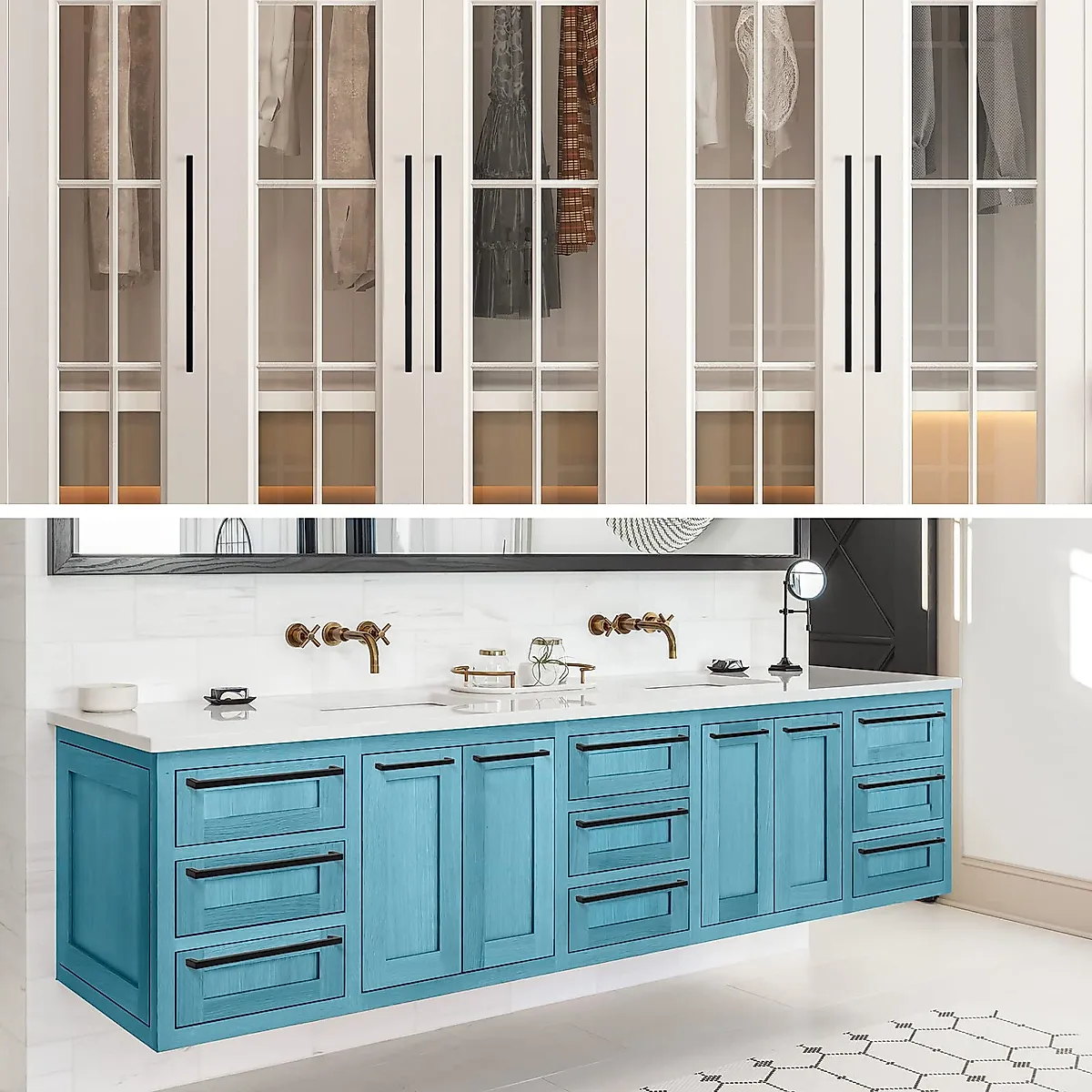 IronFun 6-Pack|12-3/5 Inch Black Cabinet Pulls Handles for Kitchen Extra Long, Dresser Drawer Pulls Handles Modern Euro Style，Square Stainless Steel T Bar Pulls Knobs 12.6 in