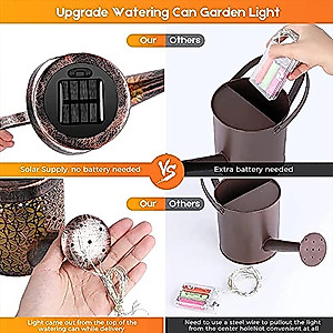 BB&UU Metal Garden Stake Lights,Outdoor Solar Garden Lights,Pathway Hollow Watering Can Solar Light,Decorative Fairy String Light Art Hanging Kettle Lantern-A 15.5x80cm(6x31inch)