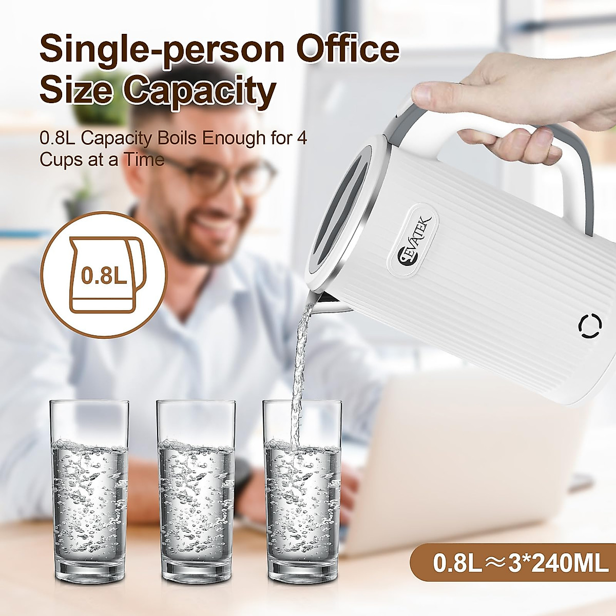 EVATEK Small Electric Kettle, 600W Mini Portable Tea Kettle, Travel Stainless Steel Interior Hot Water Boiler, Auto Shut-Off & No Base, Gift for Camping, Office, Student Dormitory