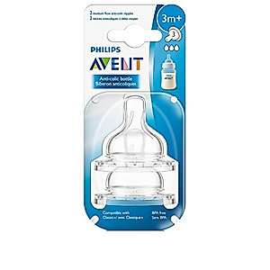Philips AVENT Anti-Colic Nipple, Clear, Medium Flow, 2 Count (Pack of 1), (SCF423/27)