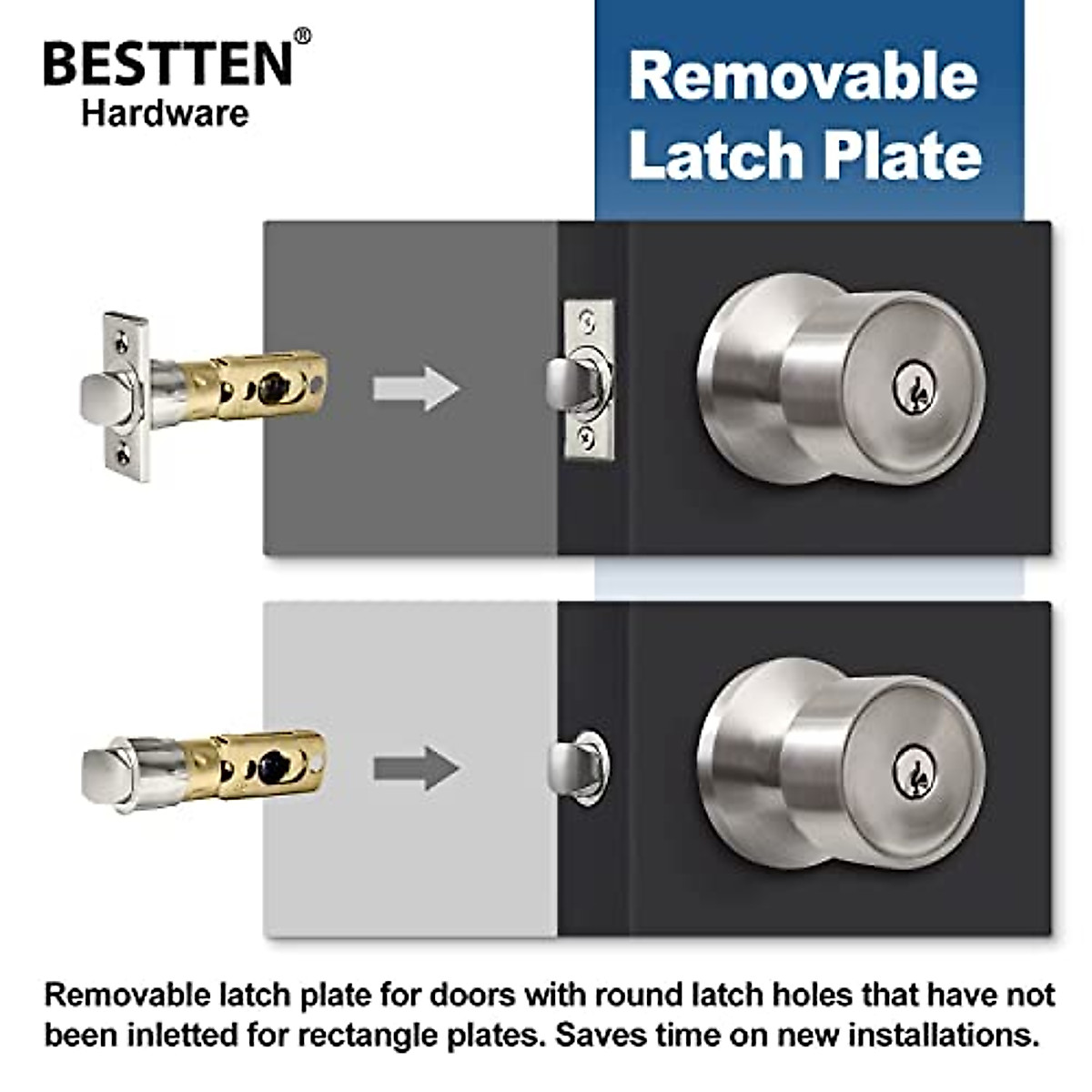 BESTTEN [2 Pack] Geneva Series Door Knob Set, Keyed Different, Entry Door Lock for Exterior and Front Door, Standard Ball, Satin Nickel