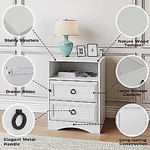 HolliWill Nightstand Set of 2, Night Stand with Drawers, Accent Bed Side Table and End Table with Open Storage for Bedroom, Living Room, White