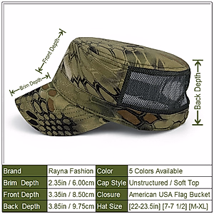 Rayna Fashion Mesh Snake Camouflage Camo Cadet Army Cap Adjustable USA American Flag Military Hat Flat Top Baseball Sun Cap Mandrake