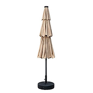 PUPZO 10FT 3 Tiers Sunbrella Patio Solar 32 LED Lighted Umbrella Outdoor with 8 Ribs (KHAKI)