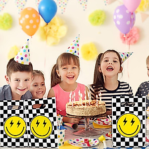 Whaline 72Pcs One Happy Dude Party Favor Bags Smile Face Checkered Plastic Treat Bags Goodie Candy Bags for Birthday Baby shower Party Gift Wrapping Supplies