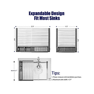 CLNGAI Roll Up Dish Drying Rack,Expandable Over The Sink Dish Drainer,Stainless Steel Kitchen Rolling Sink Rack with Utensil Holder,Length Up to 22.3" (Grey)
