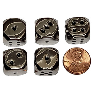 Cyber-Deals Set of Dice Cup Black PU Leather with Storage Compartment Red Felt Lined + 16mm Zinc Alloy Metal Dice, Gift Boxed (Nickel, Black)